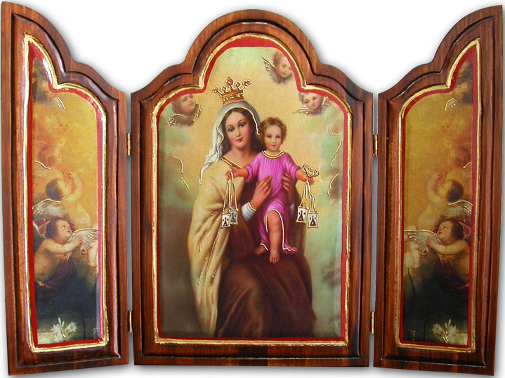 Wooden triptych of the Virgin of Carmen- Religious triptychs